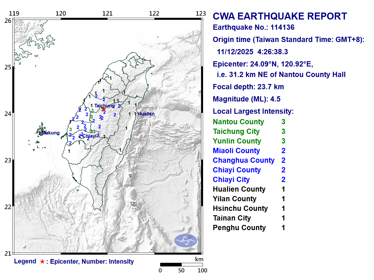 Earthquake Report | Central Weather Administration